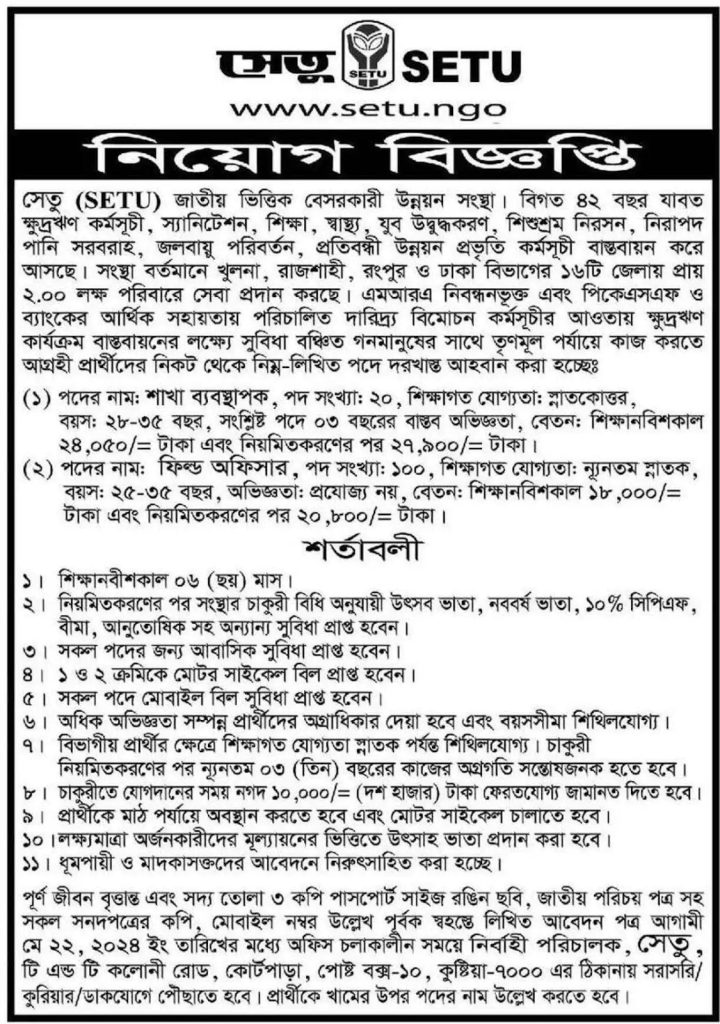 SETU NGO Job Circular 2024 apply date, Salary, etc