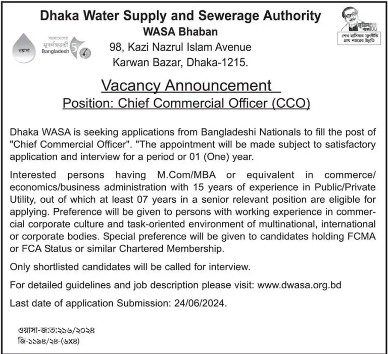 Dhaka WASA Job Circular 2024, Key dates, salary, and more
